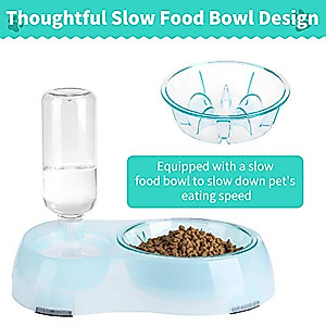 BINGPET Automatic Feeder Slow Food and Refill Water Bowl for Cat & Dog, Removable Automatic Water Dispenser and Slow Food Bowl, Non-Slip Pet Feeder Water Bowls for Cats and Puppies
