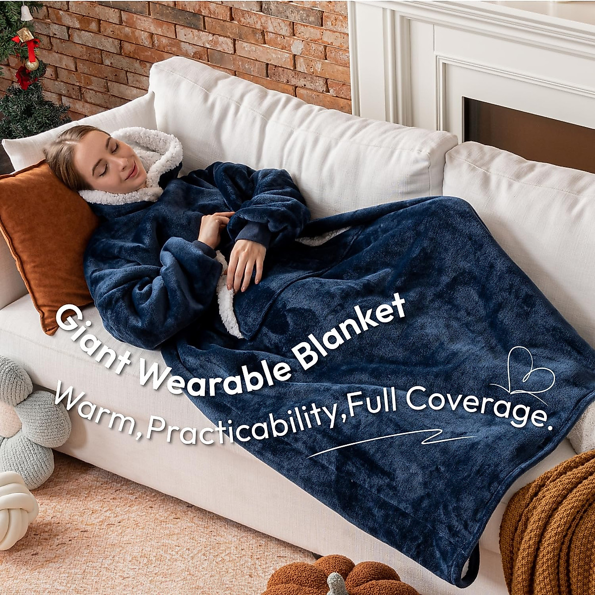 Wearable Blanket Hoodie for Women/Kids/Men, Oversized & Cozy Sherpa Lined Hoodie Sweatshirt Blanket