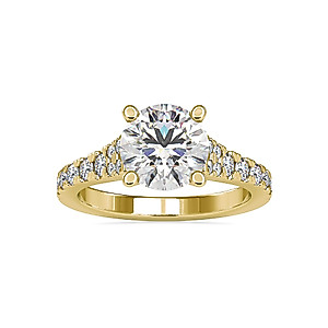 Certified Solitaire Engagement Ring Studded with 0.57 Ct IJ-SI Side Round Natural & 2.34 Ct G-VS2 Round Moissanite Diamond in 18K White/Yellow/Rose Gold for Women on Her Birthday