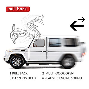 Diecast Model Cars Toy Cars, Benz G350 AMG 1:32 Scale Alloy Pull Back Toy Car with Sound and Light Toy for Girls and Boys Kids Toys (White)