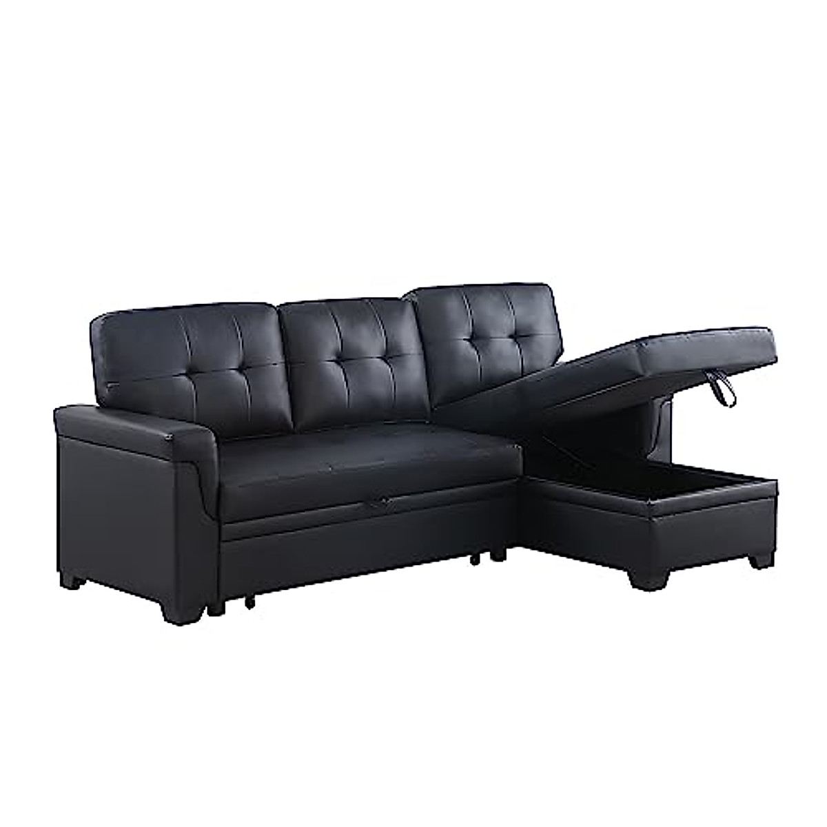 Eafurn L Shaped Convertible Sleeper Sofa with Reversible Chaise,3 in 1 Pull Out Couch Bed with Storage,Upholstered Fabric Sectional Corner Sofa & Couches Sofabed, Black PU Leather