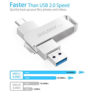 USB C Flash Drive, Dolomy 128GB USB 3.1 to USB C Drive, 2 in 1 OTG Metal USB C Thumb Drive for Type C Smartphones, Tablets, PC, USB C Devices