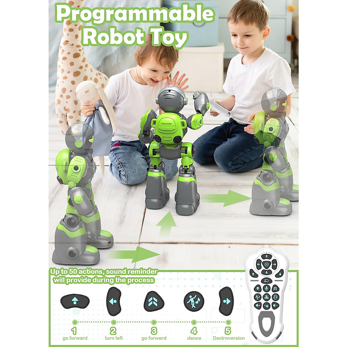 YUANJIROT Robot Toys for Kids, Boy RC Gesture Sensing Toy, Interactive Recordable Programmable Robot Gift for Boys Girls Aged 5-7