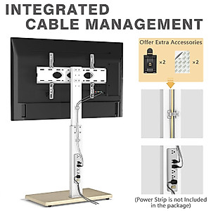 TV Floor Stand for 32-75 Inch Plasma LCD LED OLED Flat Panel or Curved Screen TVs, Swivel TV Stand Mount with Height Adjustment and Sturdy Wood Base, White