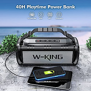 W-KING Bluetooth Speaker, 50W Powerful Bluetooth Speaker Loud IPX6 Waterproof, Large Outdoor Portable Speaker Wireless for Deep Bass/Bluetooth 5.0/Power Bank/40H Playtime/TF-Card/AUX/NFC/EQ (Black)