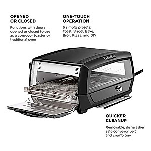 Chefman Food Mover Conveyor Toaster Oven, Moving Belt for Toasting Bread & Bagels, Stainless Steel w/Adjustable Temperature, Extra Large, 6 Cooking Functions: Toast, Bagel, Bake, Broil, Pizza & DIY