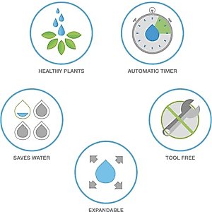 Raindrip R560DP Automatic Drip Irrigation Watering Kit with Timer for Containers and Hanging Baskets, Waters up to 20 Plants, Includes Timer with Customizable Settings and 20 PC Drippers,Black
