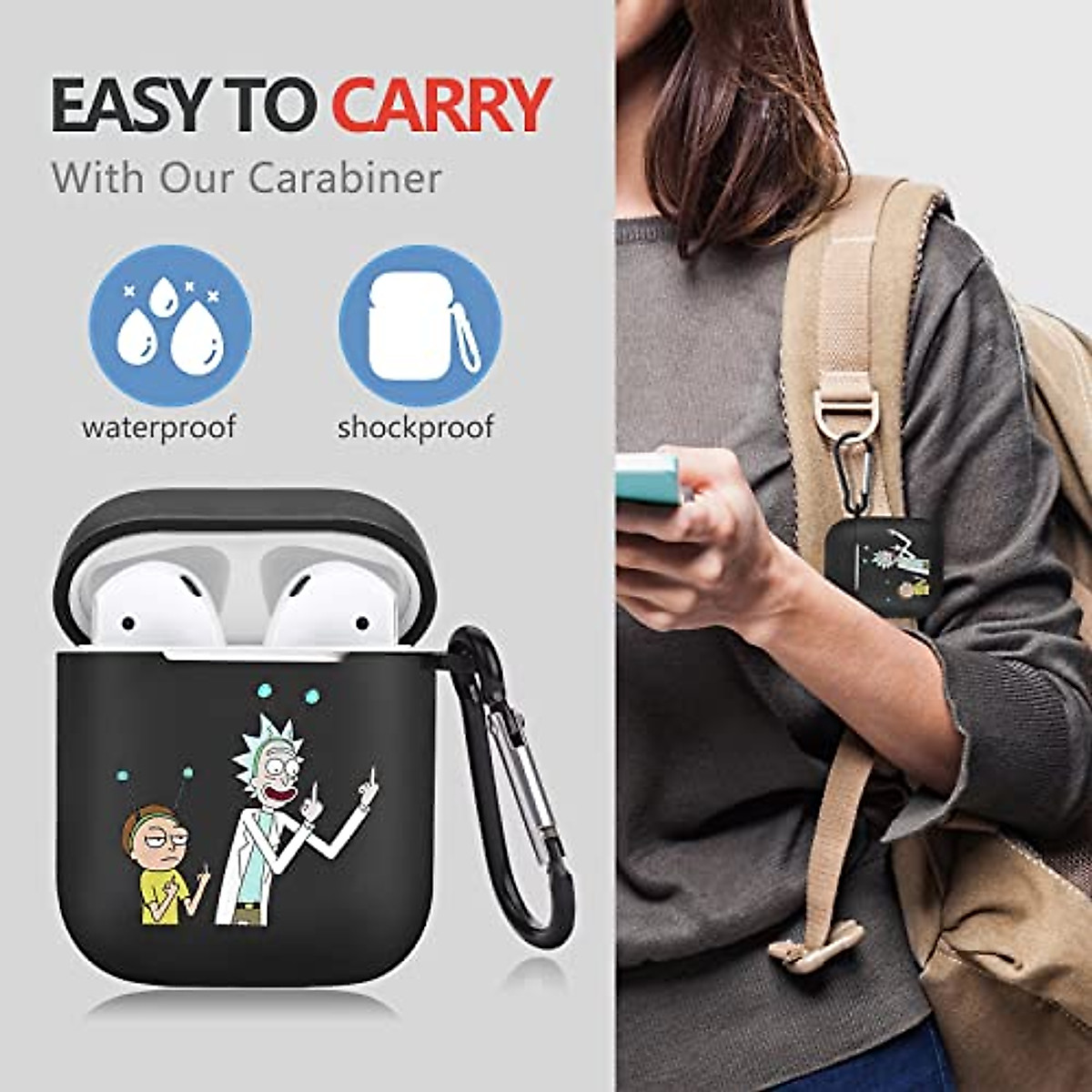 Cute AirPods Case with Keychain, Soft Funny Cartoon Protective TPU Cover Compatiable with AirPods 2nd & 1st Generation Case