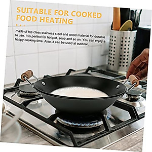 HEMOTON 2pcs Stainless Steel Griddle Korean Hot Pot Asian Cookware Non Stick Skillets Saucier Pan Cast Iron Wok with Lid Small Wok Thickened Pot Kitchen Supply Pot with Double Ear Thicken