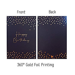 Birthday Card - Single Happy Birthday Greeting Card with Gold Foil Stars and Lettering on Textured Dark Blue Paper with Kraft Envelope - 5" x 7" - Blank Inside