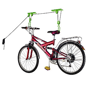Bike Hanger - Overhead Pulley System with 100lbs Capacity for Bicycles and Ladders - Secure Garage Ceiling Storage by Rad Sportz, Green