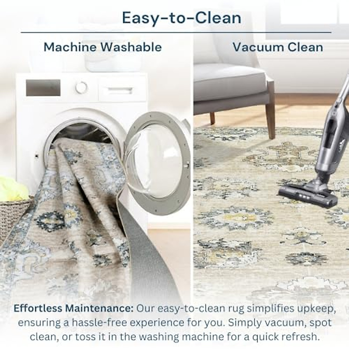 Kaspene Home - Machine Washable Thin 3x5 Area Rug - Oriental Vintage Blue and Brown, Bedroom, Hallway, Bathroom, and Entryway - Stain and Water-Resistant - Non-Slip - Pet and Kid Friendly