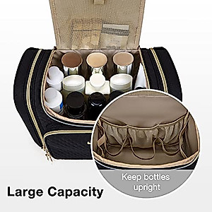 BAGSMART Toiletry Bag, Travel Toiletry Bag for Women, Water-resistant Cosmetic Makeup Bag, Large Capacity Door Room Essentials Travel Organizer for Full Sized Toiletries and Cosmetics, Black