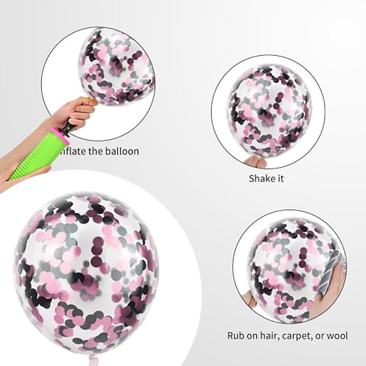 Black Pink Balloons, 60 Pack 12Inch Hot Pink Black White Party Balloons with Polka Dot balloon Confetti Balloons, Black Pink Latex Balloons for Girls Mouse Theme Birthday Party Baby Shower Decoration