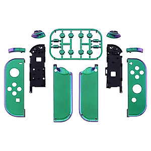 eXtremeRate DIY Replacement Shell Buttons for Nintendo Switch & Switch OLED, Chameleon Green PurpleCustom Housing Case with Full Set Button for Joycon Handheld Controller - Console Shell NOT Included
