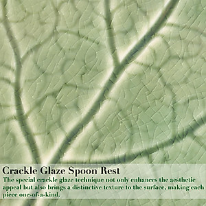 Ceramic Spoon Rest for Stove Top - Cute Green Leaf Shaped Spoon Rest/Spoon Holder for Kitchen Countertop - Cooking Kitchen Spoon Rest Utensil Rest Spatula Rest (Green)