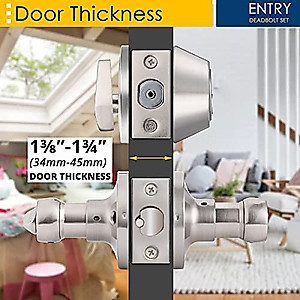 2 Pack Keyed Alike Entry Lever Door Handle and Single Cylinder Deadbolt Lock with Same Keys, Wave Style Locking Lever Handle Set [Front Door or Office] Right & Left Sided Doors, Satin Nickel
