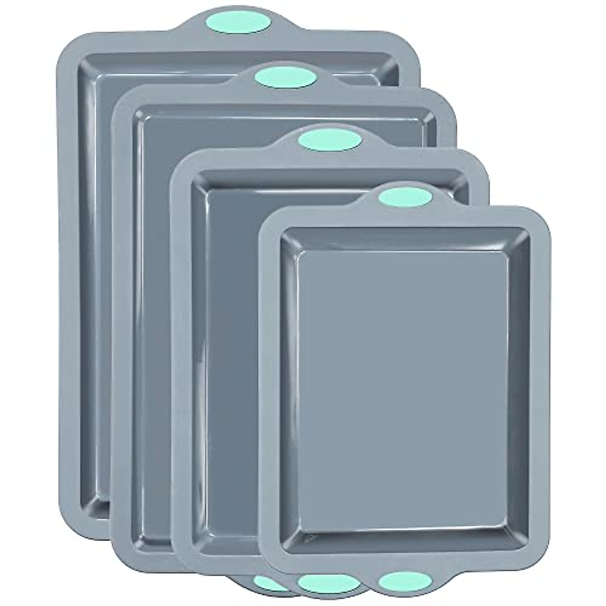 To encounter Silicone Baking Pans Set, 4 Pieces Nonstick Bakeware Set with Baking Pans, Baking Sheets, Cookie Sheets, Cake Pan with Metal Reinforced Frame More Strength, Light Grey
