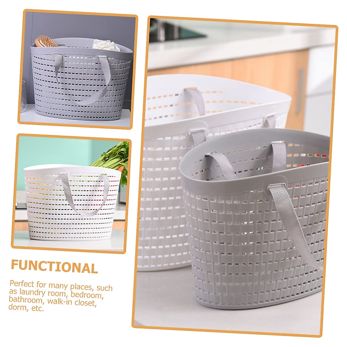 Outanaya 2pcs Plastic Laundry Basket Plastic Baskets for Storage Camping Storage Containers Plastic Storage Totes Holder Camping Food Basket Carrying Laundry Basket Light Grey