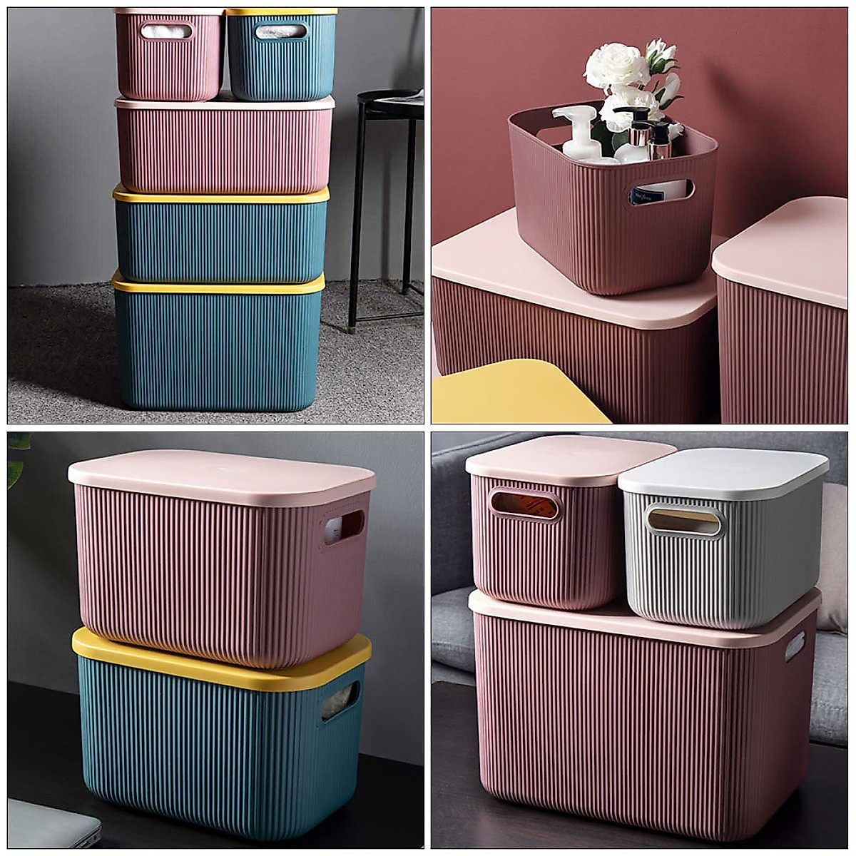 PRETYZOOM Plastic Storage Baskets With Lid, 1pc Plastic Storage Box, Stackable Baskets, Toy Clothes Storage Organizer with Handle for Shelf Cabinet (6.5*18.7*16.2cm)