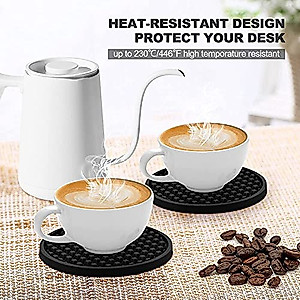 Coasters for Drinks Set of 8, EAGMAK Silicone Drink Coasters with Grooved Pattern, Non-Slip Base, Washable and Heat Resistant Coffee Coasters for Wooden Table, Desk, Kitchen, Office, Bar-Black