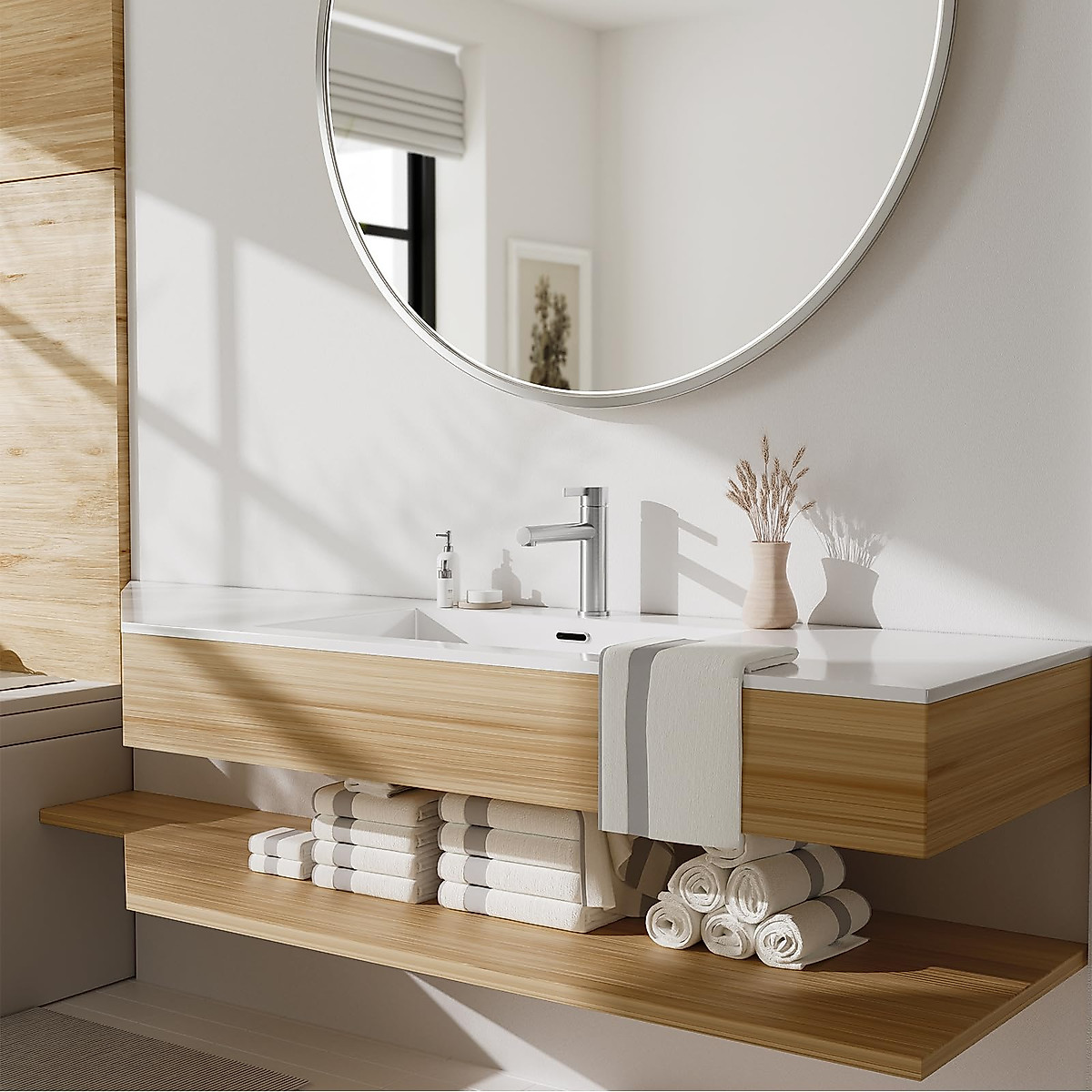 Phiestina Single Hole Single Handle Low Arc Brushed Nickel Bathroom Sink Faucet, Basin Faucet with Metal Pop-up Drain & Water Supply Line, FH01-BN