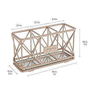 Home Details 3 Compartment Cosmetic Brush Holder | Make Up Pencil | Vanity Organizer | Bathroom | Dresser | Office | Mirror Base | Rose Gold