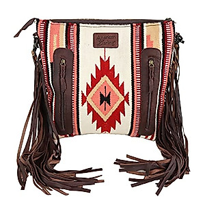 American Darling ADBGZ569 Multi Colored Aztec Purse with Tooled Leather, Off White