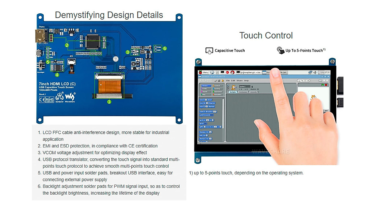 Waveshare 7" HDMI Capacitive Touch Screen Monitor