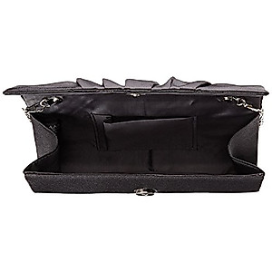 Damara Womens Satin Pleated Clutch Bag Wedding Bridal Prom Evening Handbag,Black, Large