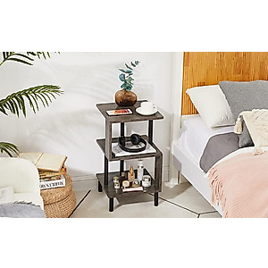 VECELO Side Table for Living Room S-Shaped Endtable with Storage Shelf, Easy Assembly, Set of 1, Rustic Brown