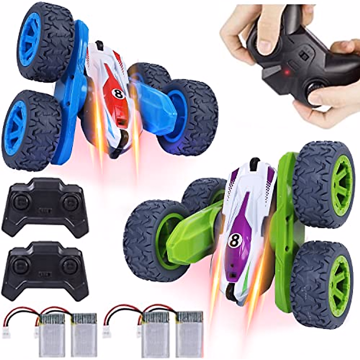 Twister.CK Remote Control Car, 2Pack Double Side RC Stunt Car, 360 Filps Rotating RC Cars, LED Headlights RC 4WD High Speed Off Road for Kids Girls Boys Age 6+