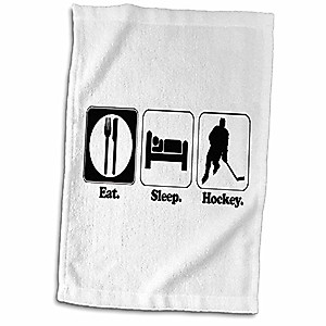 3D Rose Funny Hobby Lifestyle Design Eat Sleep Hockey Hand/Sports Towel, 15 x 22