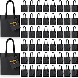 Zhehao 50 Pack Mini Gift Bags, 4 x 2.75 x 4.5 Inches Paper Bags with Gift Tags, Extra Small Paper Gift Bags with Handles for Birthday Gifts, Party Favors, Weddings, Baby Showers (Black)