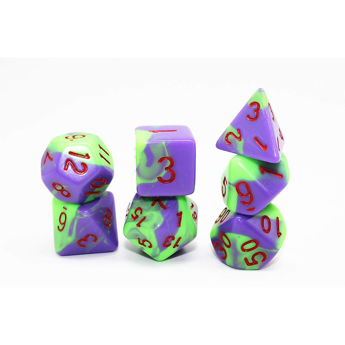 DND Dice Set Purple & Green RPG Polyhedral Dice Fit Dungeons and Dragons(D&D) Pathfinder MTG Tabletop Role Playing Game 7-Die Dice Set