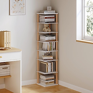 NUTMAK 8 Tiers Narrow Shoe Rack, Wooden Shoe Organizer for Closet Front Door Entrance Entryway, Space Saving Tall Storage Rack, Free Standing Vertical Shoe Shelf for Small Spaces White.