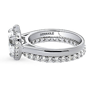 BERRICLE Sterling Silver Halo Wedding Engagement Rings Cubic Zirconia CZ Heart Ring Set for Women, Rhodium Plated Size 7