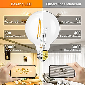 Dekang 8-Pack G25 LED Globe Light Bulbs 3000K Soft White, Vintage E26 Base Edison Light Bulbs 60W Equivalent, 6W Round Light Bulbs with Filament for Bathroom Vanity, Clear Glass, 600LM, Non-dimmable