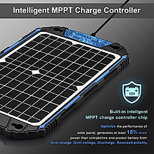 Waterproof 12V Solar Battery Charger & Maintainer Pro - Built-in Intelligent MPPT Charge Controller - 12W Solar Panel Trickle Charging Kit for Car, Marine, Motorcycle, RV, etc