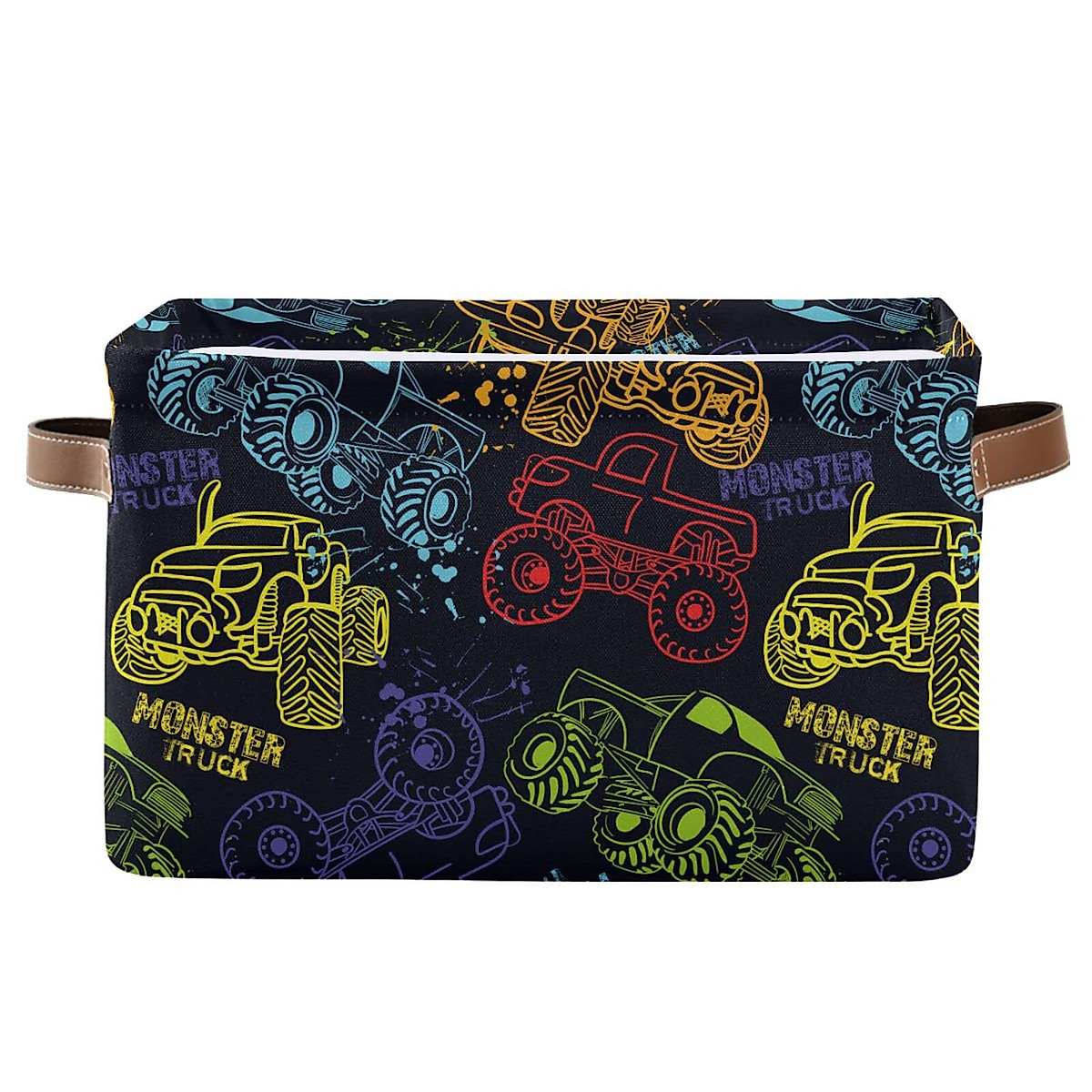 ZRWLUCKY Baskets for Organizing Monster Truck Car Cube Storage Organizer with Handles Folding Rectangular Shelf Baskets for Laundry, Shelves, Closet, Nursery, Cabinet 1Pack