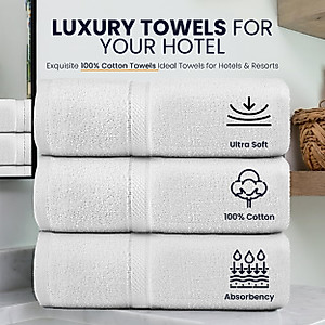 Belem Luxury Bulk Towels for Hotels - Pack of 60 (24x50) -100% Cotton - White Large Bath Towels Bulk - Save $149 in Bulk Bath Towels -Soft & Plush - Highly Absorbent, Quick Dry - Wholesale Towels Pack