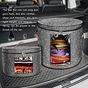CAPHONT 2 Pack Huge Hat Box for Women & Men Hat Storage Boxes Foldable Felt Round Travel Hat Organizer Large Size (19" D x 17" H) & Small Size (17" D x 10" H) with Dustproof Lid for Various Hats