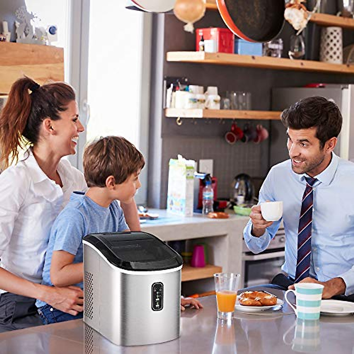 EUHOMY Ice Maker Machine Countertop, 26 lbs in 24 Hours, 9 Cubes Ready in 8 Mins, Electric ice Maker and Compact Potable ice Maker with Ice Scoop and Basket. Perfect for Home/Kitchen/Office.(Sliver)