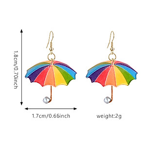 Seakuur Funny Cute Resin Rainbow Umbrella Drop Dangle Earrings Personality Creative Mini Umbrella Weather Earrings Costume Holiday Jewelry for Womens Gifts (Rainbow Umbrella)