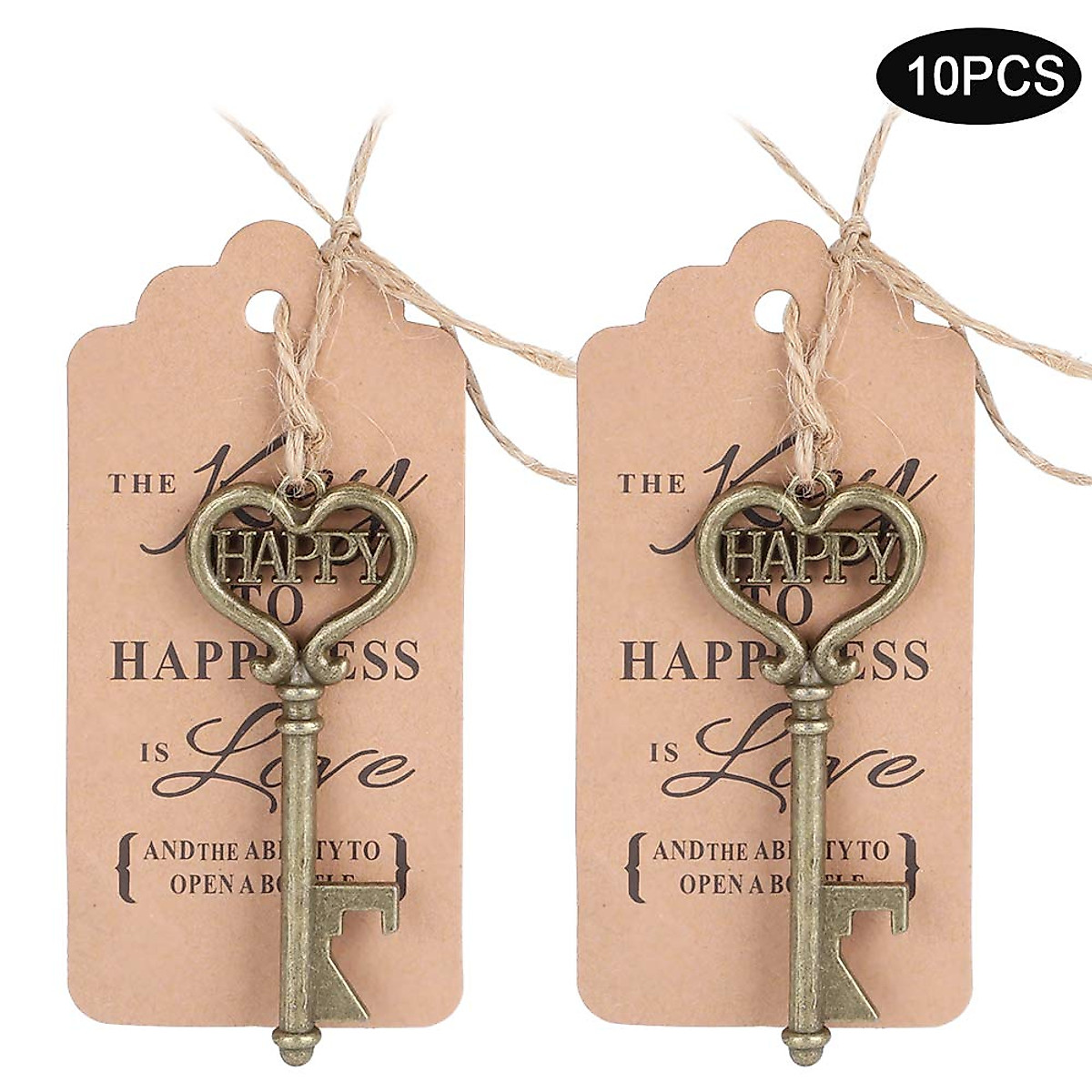 Bottle Opener, 10pcs Vintage Key Bottle Opener Beer Cap Opener with Tag Card for Guest Gift Birthdays Wedding Party Favors
