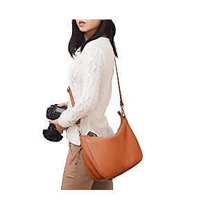 Meliae Camera Bag for Women, DSLR Mirrorless Camera Purse, Leather Shoulder Crossbody Hobo Travel Tote for Photographers (Brown)