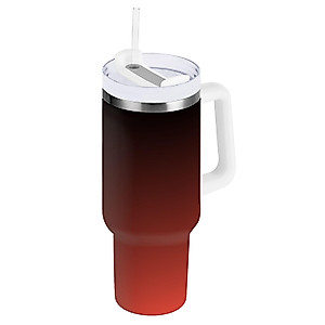 MCHIVER Black Red Gradient 30 oz Tumbler with Handle and Straw Stainless Steel Vacuum Water Bottle Leak-proof Travel Coffee Mug Insulated Cup for Car Office Home