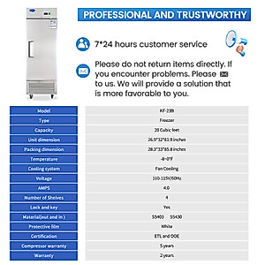 27" W Commercial Freezer, Reach-in 23 Cu.ft Stainless Steel Freezer with Single Solid Door, Upright Fan Cooling Freezer with 4 Adjustable Shelves, for Restaurant, Commercial Kitchen, Home