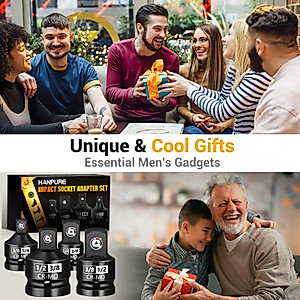 Socket Adapter Set Tools for Men - 1/4" 3/8" 1/2" Impact Adapter Father's Day Gifts from Daughter Son Wife CR-MO Drill Wrench Ratchet Drive Sockets Reducer Extension Impact Driver Bit Set Cool Gadgets