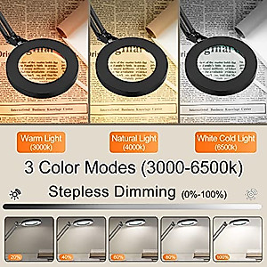 Magnifying Glass with Light, 5X Magnifying Lamp with Clamp,Lighted Magnifier Hands Free, Dimmable Magnifying Work Light for Hobby Crafts (Black)